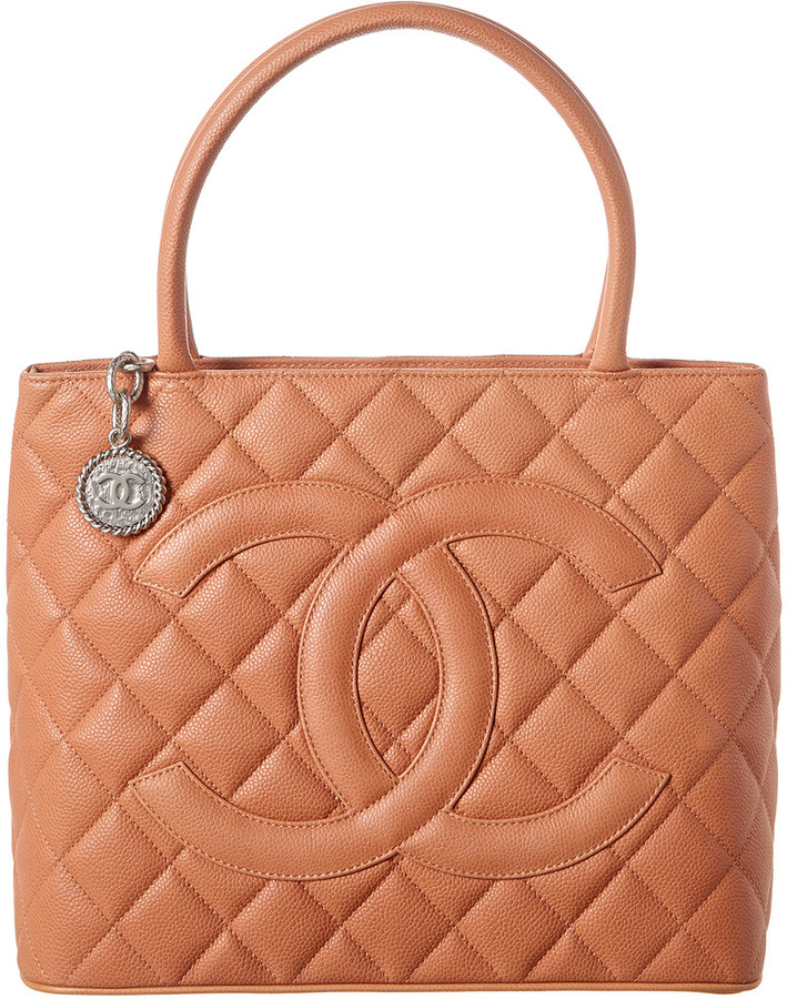 Chanel Peach Quilted Caviar Leather Medallion Tote - ShopStyle