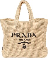 Prada Logo Embroidered Raffia Shopper Bag - ShopStyle