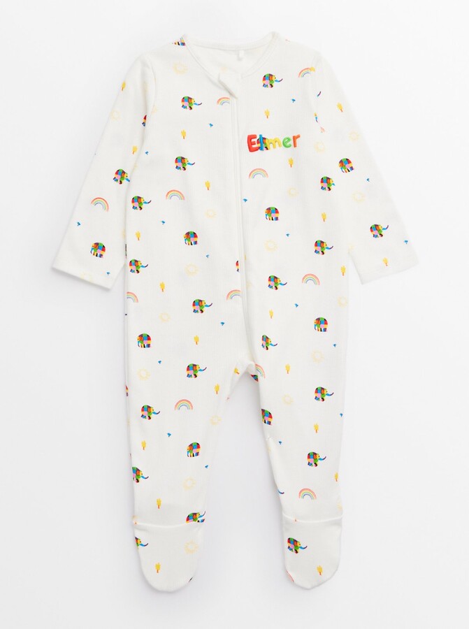 Cream Cream Elmer The Patchwork Elephant White Sleepsuit (12-18 Months ...
