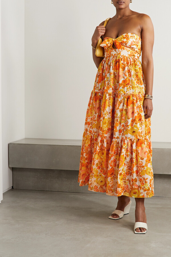 Zimmermann Raie Strapless Tiered Floral-print Cotton Maxi Dress ...