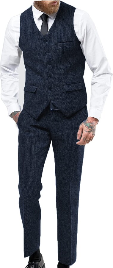 Tuikayoo Men's Tweed Suit 2 Pieces Prom Tuxedos Wool Wedding Party Vest ...