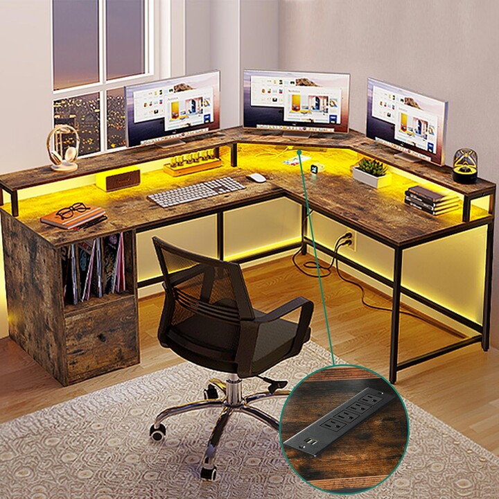 DWVO L Shaped Desk with Drawer & 3 Cubbies Storage Shelves - ShopStyle ...