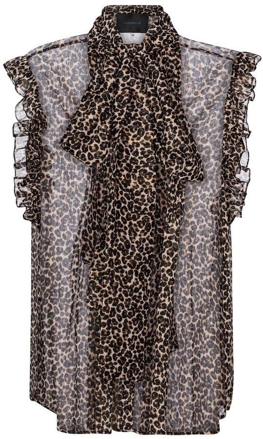 Costarellos Justina leopard-print chiffon top - ShopStyle