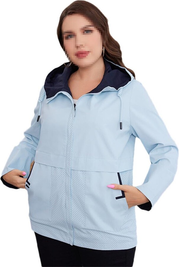 REHJJDFD Women's Double Layer Plus Size Windbreaker Short Hooded Slant ...