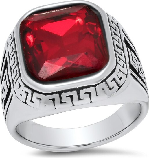 STEELTIME Men's stainless steel and simulated diamonds ring and greek ...