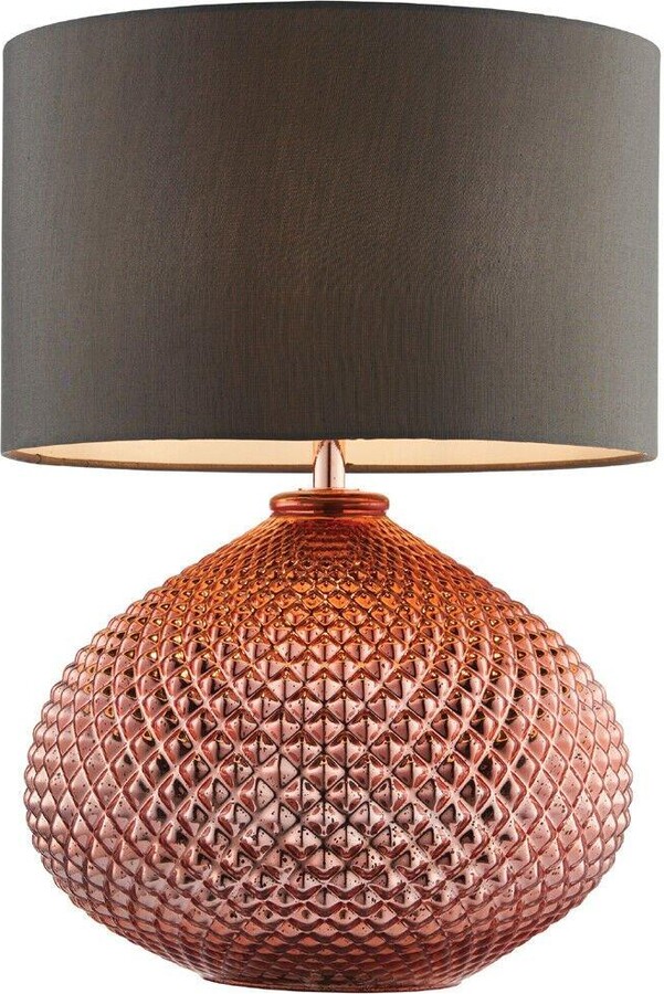 Loops Modern Textured Table Lamp Copper Glass Base & Grey Shade Bedside ...
