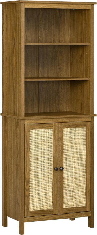 Homcom Rustic Bookshelf with Cabinet & Rattan, Tall Bookshelf Library ...