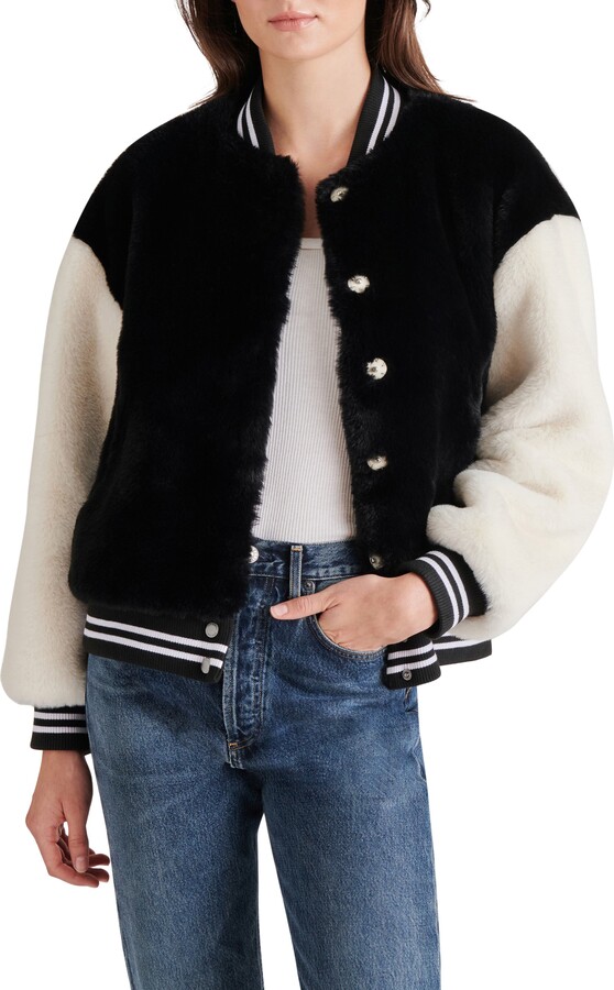 Steve Madden Faux Fur Varsity Jacket - ShopStyle