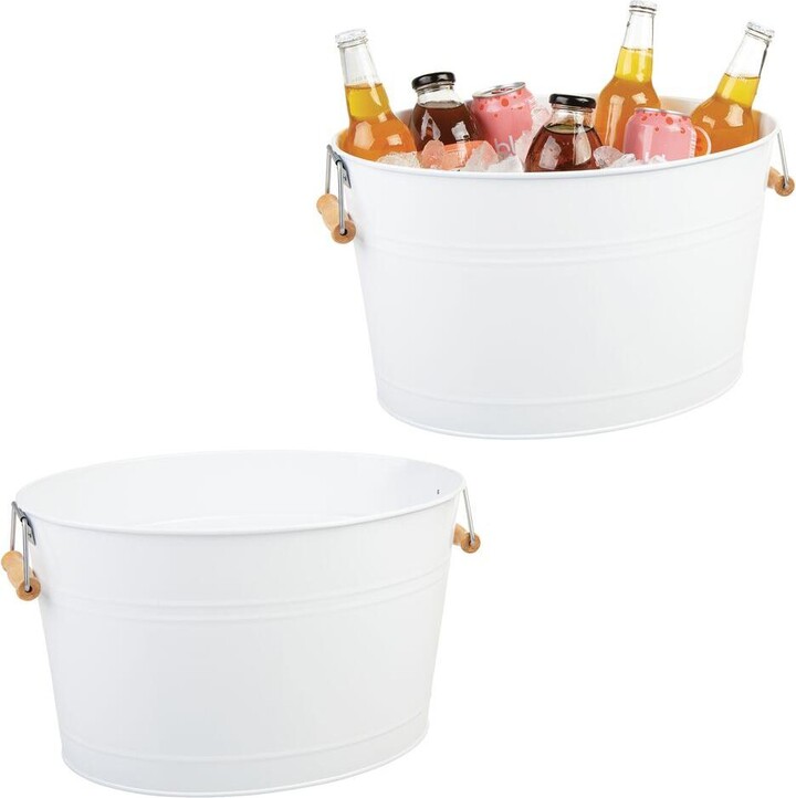 mDesign Large Metal 4.75 Gal. Beverage Tub Cooler, Bamboo Handles, 2 ...