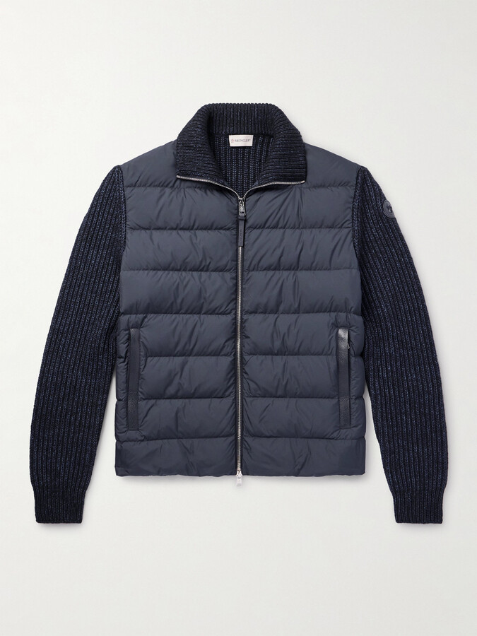 Moncler Leather-Trimmed Quilted Shell and Ribbed Cotton and Wool-Blend ...