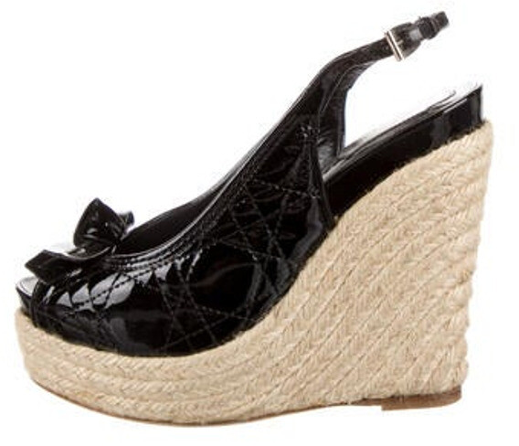 Christian Dior Cannage Pattern Patent Leather Slingback Pumps Black ...