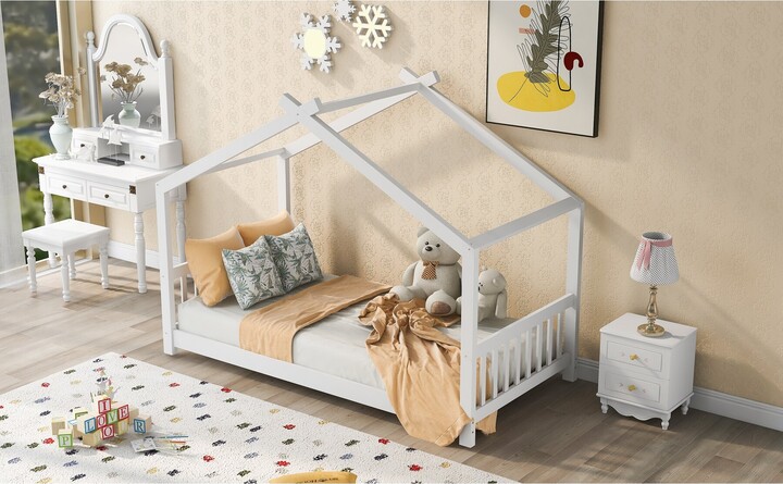 Rasoo Low-profile Platform House Bed with Open Roof Design for Child ...