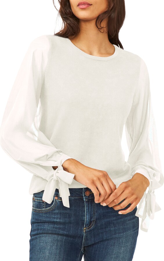 CeCe Mixed Media Tie Cuff Top - ShopStyle