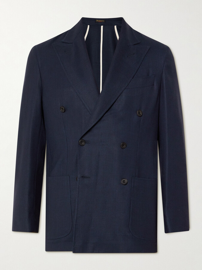Rubinacci Unstructured Double-Breasted Wool-Hopsack Suit Jacket - ShopStyle