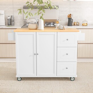 Modern Mobile Kitchen Island with Solid Wood Top - ShopStyle
