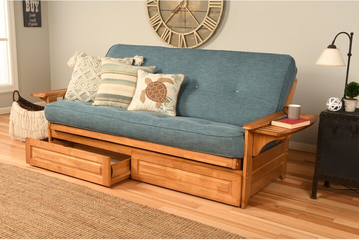Somette Phoenix Butternut Futon Set with Storage Drawers and Mattress ...