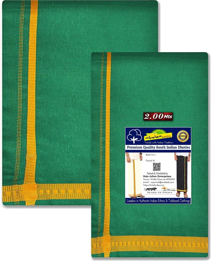 Stylesindia Fancy Border Colored Single Layer Dhoti Mundu 2.0mts Vesti ...