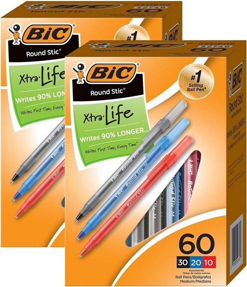 BIC Round Stic Xtra Life Ballpoint Pen Medium Point Assorted Colored ...