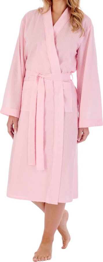 Slenderella Ladies Circular Dobby Dot Dressing Gown Lightweight Cotton ...