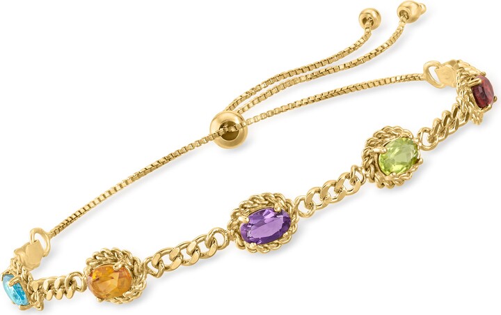 Ross-Simons Multi-Gemstone Curb-Link Chain Bolo Bracelet in 18kt Gold ...