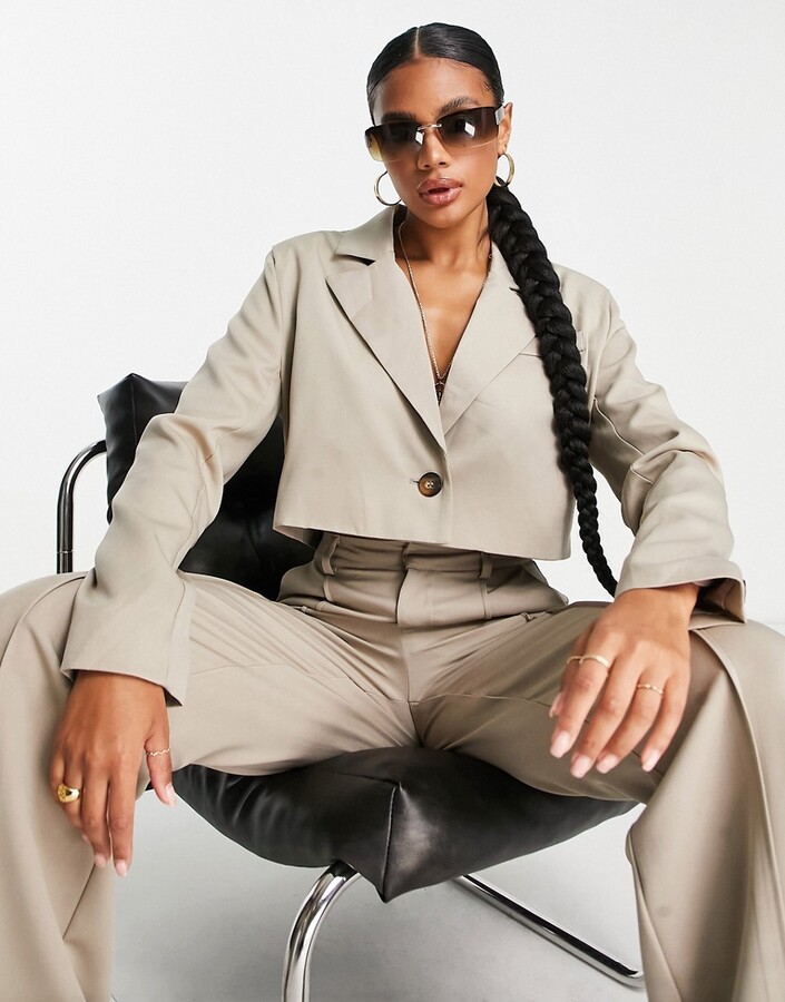 Kaiia boxy cropped blazer co-ord in stone - ShopStyle