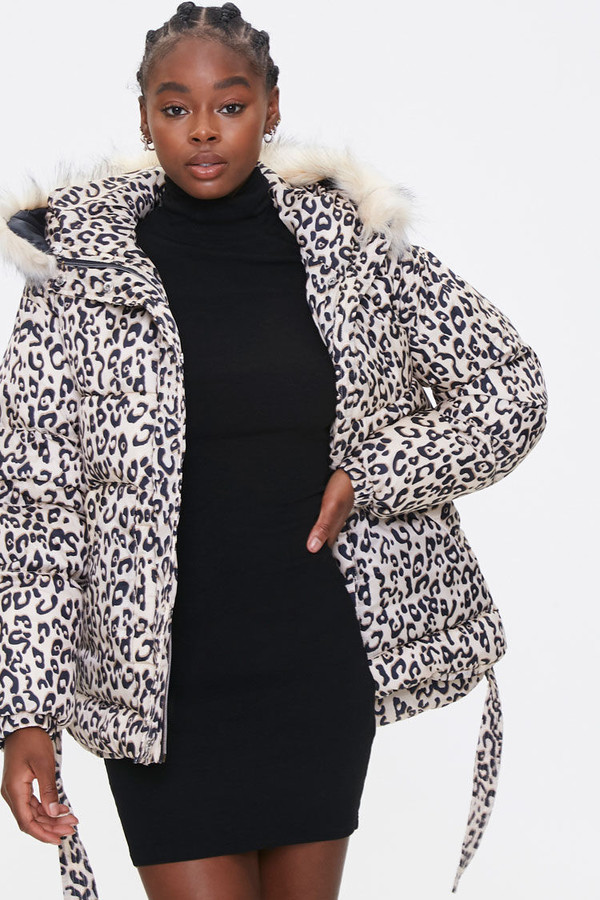 Forever 21 Leopard Print Puffer Jacket - ShopStyle