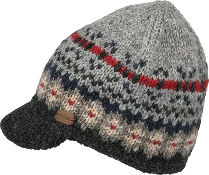 Kusan Brooklyn Fair Isle Peaked Beanie Hat - Grey-Charcoal One Size ...