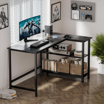 Ebern Designs L Shaped Computer Desk - Home Office Desk with Shelf ...