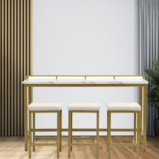 Mercer41 4-Piece Counter Height Extra Long Console Dining Table Set Bar ...