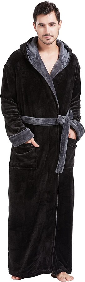 FashGudim Mens Robes Big and Tall with Hood Two-Tone Flannel Fleece ...