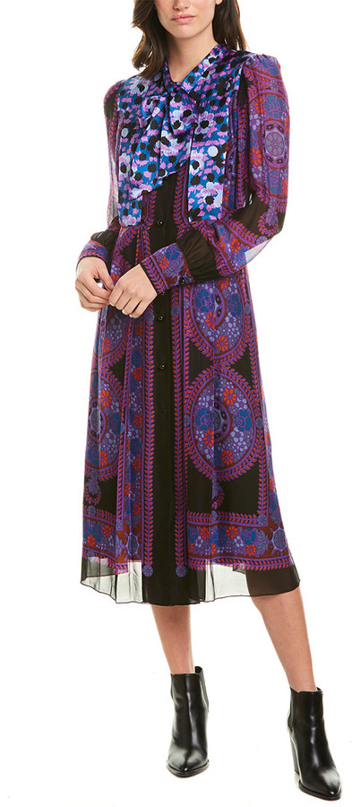 Anna Sui Rose Medallion Border Silk-Trim Midi Dress - ShopStyle