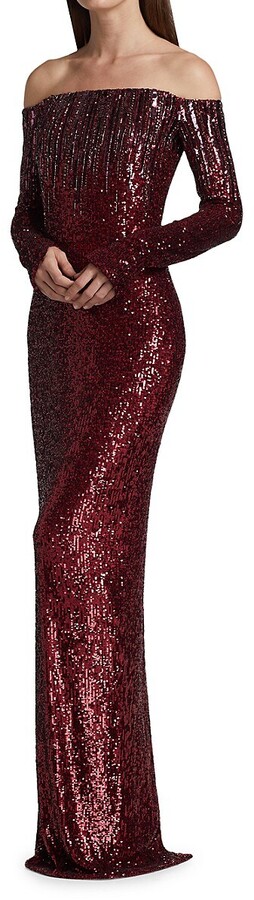 Pamella Roland Off-The-Shoulder Sequin Gown - ShopStyle Evening Dresses