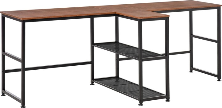 Homcom 83" Two Person Desk w/ Storage Shelves, Double Computer Table ...