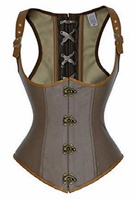 KUOSE Brown Leather Waistcoat Vintage Underbust Corset Basques ...
