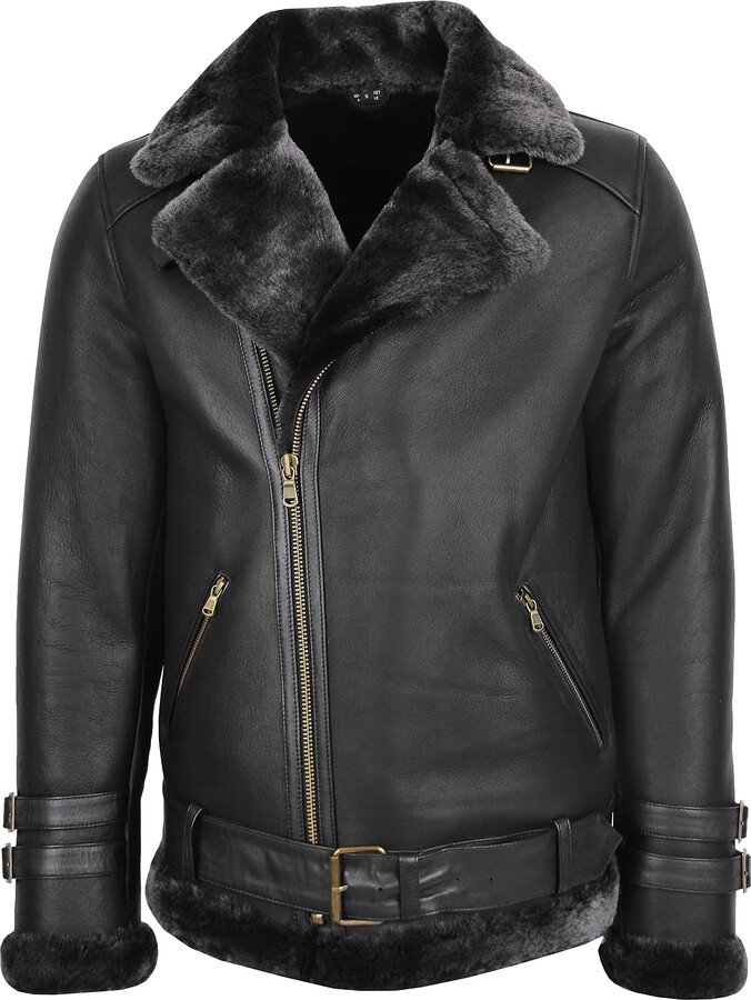 House Of Leather Mens Real Sheepskin Aviator Jacket Cross Zip Flying ...