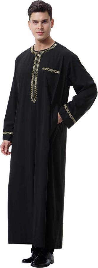 VESNIBA Muslim Dress Shirts for Men's Muslim Arab Thobe Long Sleeve ...