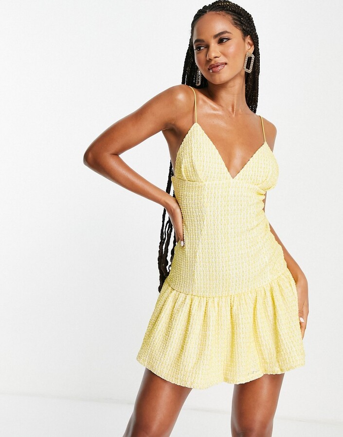 ASOS DESIGN cami plunge textured pep mini dress in yellow - ShopStyle