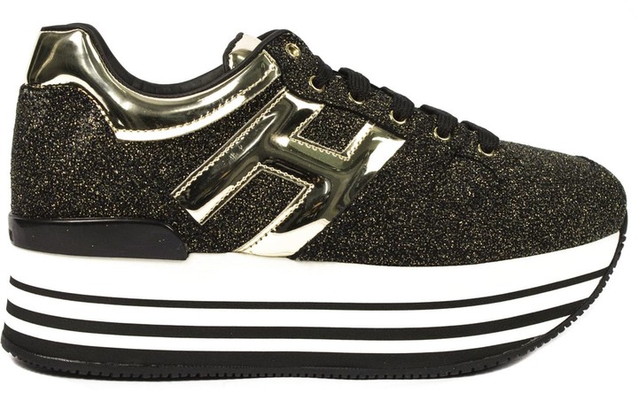 Hogan Black And Gold Maxi H222 Sneakers - ShopStyle