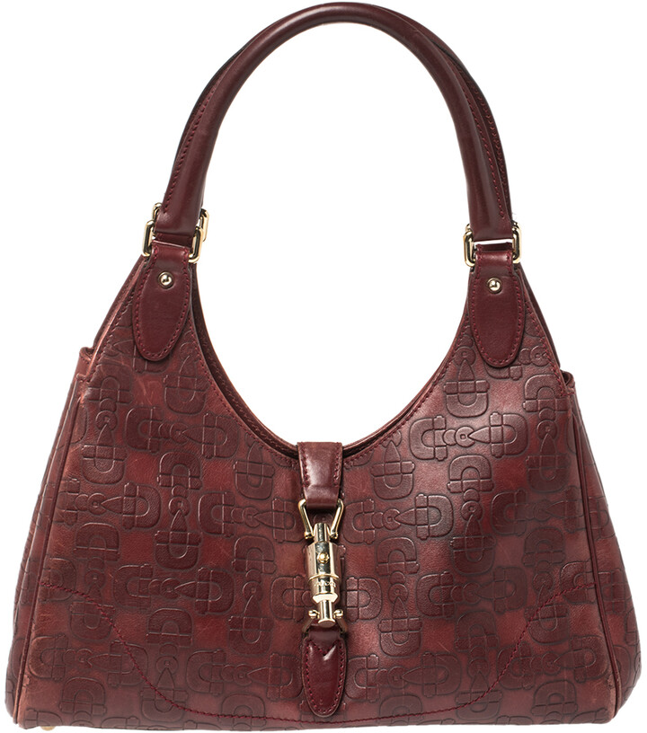 Gucci Dark Red Horsebit Embossed Leather Bardot Bag - ShopStyle