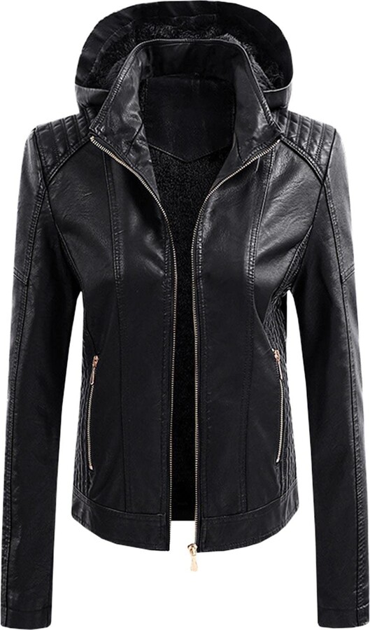 MODSGUE Women's Faux Leather Jacket Classic Transition Jacket Biker ...