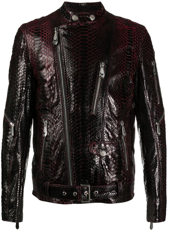 Philipp Plein Pythonskin-Effect Biker Jacket - ShopStyle