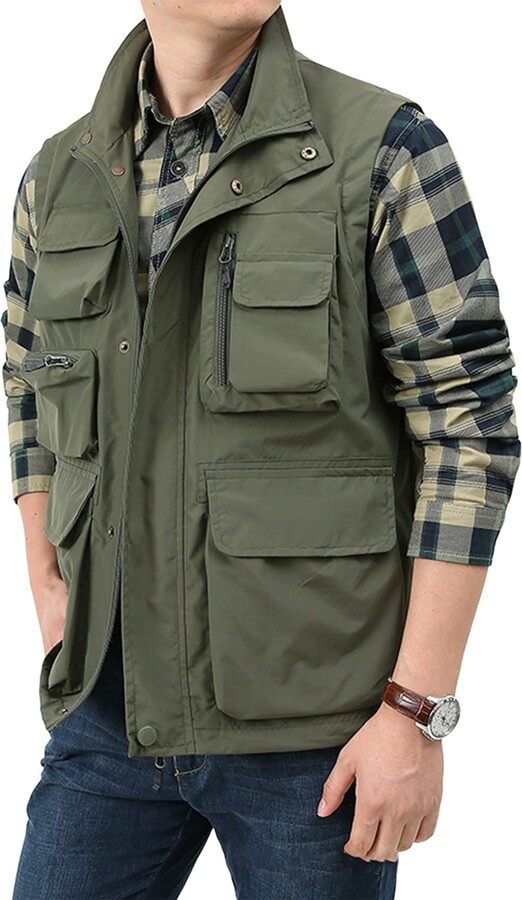Gihuo Men' s Utility Vest Versatile Summer Work Safari Fishing Cargo ...