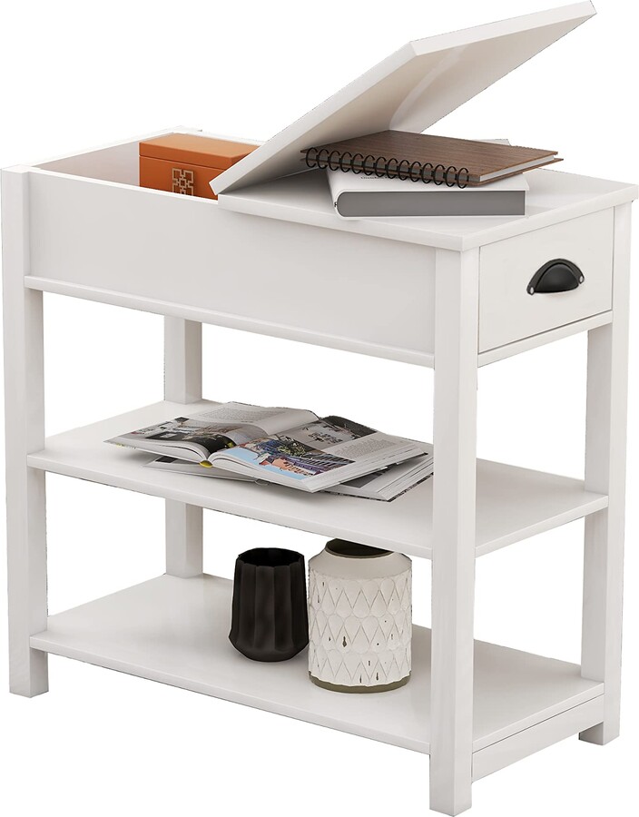 MIRACOL Flip Top Side Table - Wood Small Corner Narrow Sided End with ...