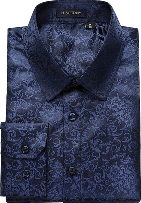 Enlision Silk Shirt for Men Red Paisley Floral Satin Shirt for Men Long ...