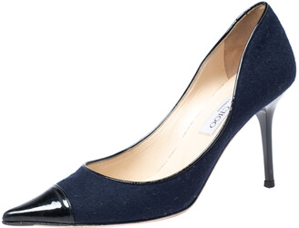 Jimmy Choo Navy Blue/Black Fabric and Patent Leather Cap Pointed-Toe ...