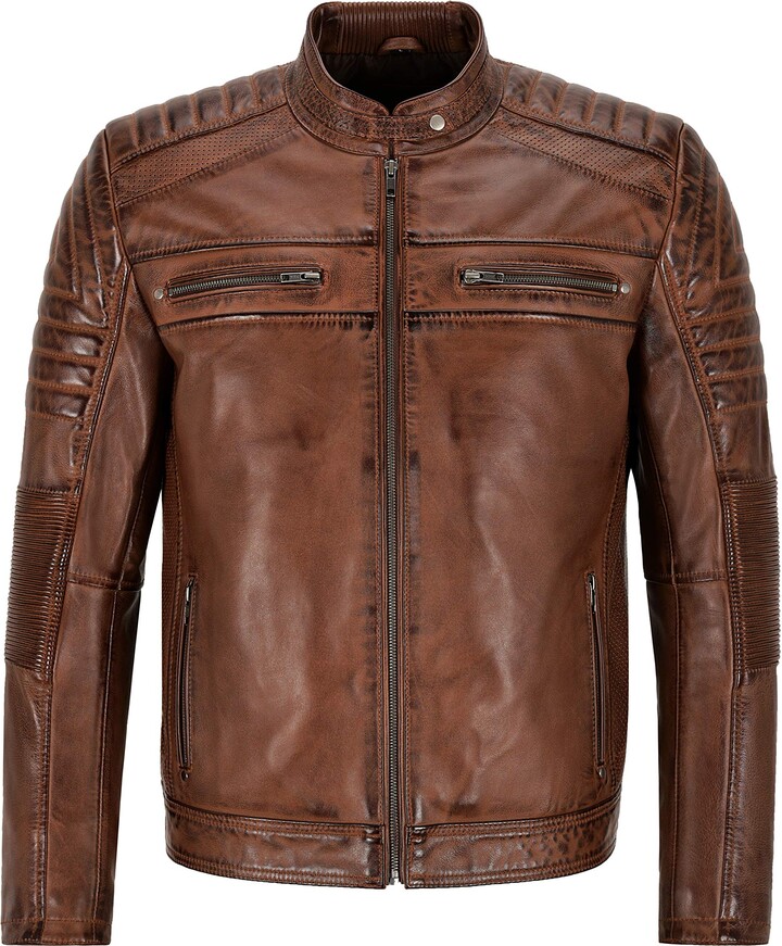 Smart Range Leather Men's Biker Leather Jacket Chestnut Speed Genuine ...
