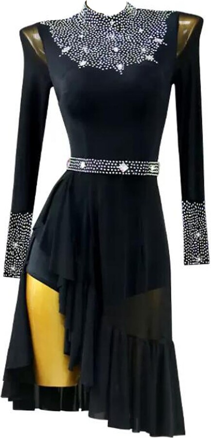 YDHTIZ Women's Sparkly Latin Dance Dress Mesh Splice Ballroom ...