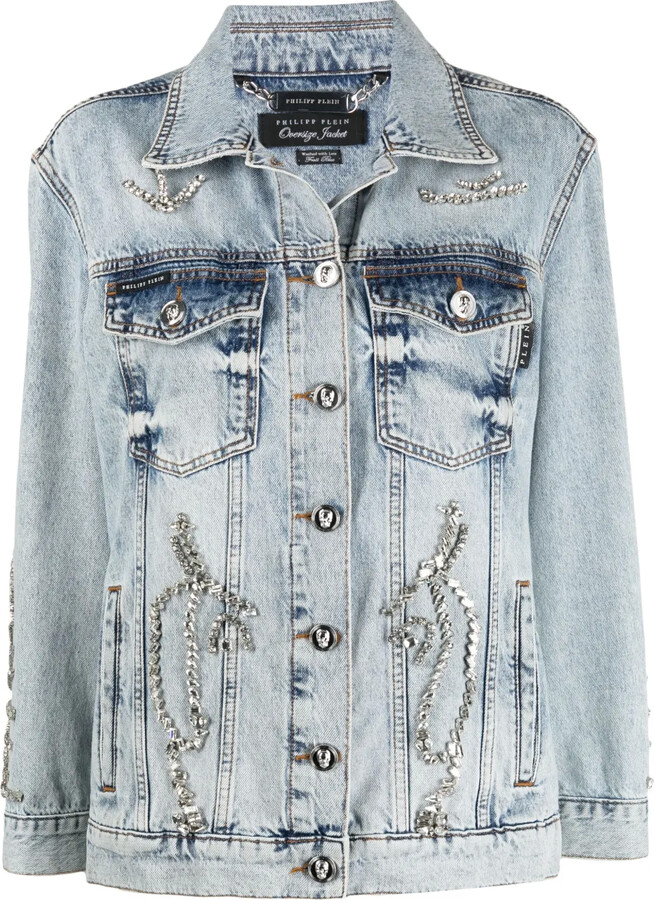 Philipp Plein Oversized crystal-embellished denim jacket - ShopStyle