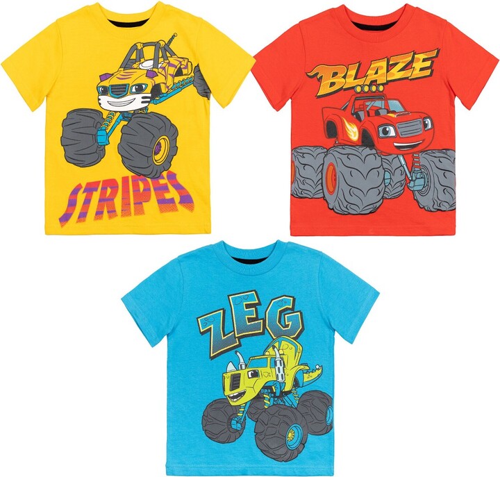 Blaze and the Monster Machines Pickle Crusher Stripes Zeg Blaze Little Boys 3 Pack T-Shirts Gray ...