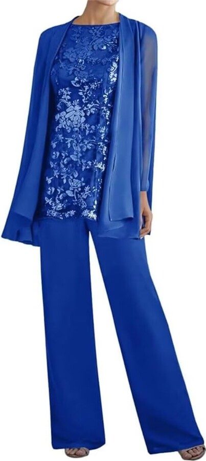 Senunlia Dark-Ocean Mother of The Bride Outfits Chiffon Womens Trouser ...
